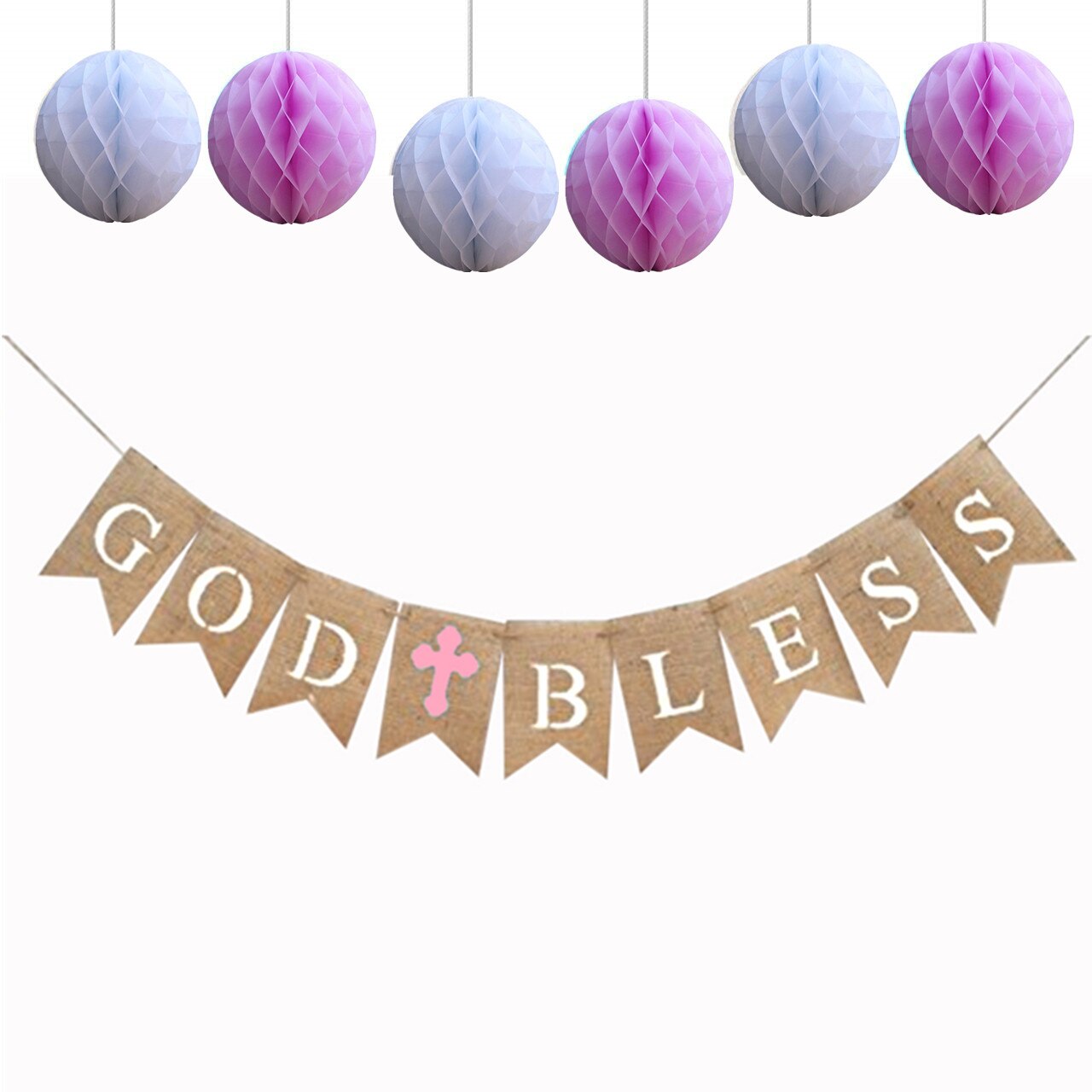 ZLJQ God Bless Banner Burlap Paper Honeycomb Commu... – Grandado