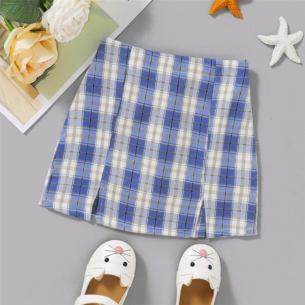 Autumn Kids Baby Girl Fresh Cute Korean Blue Plaid... – Grandado