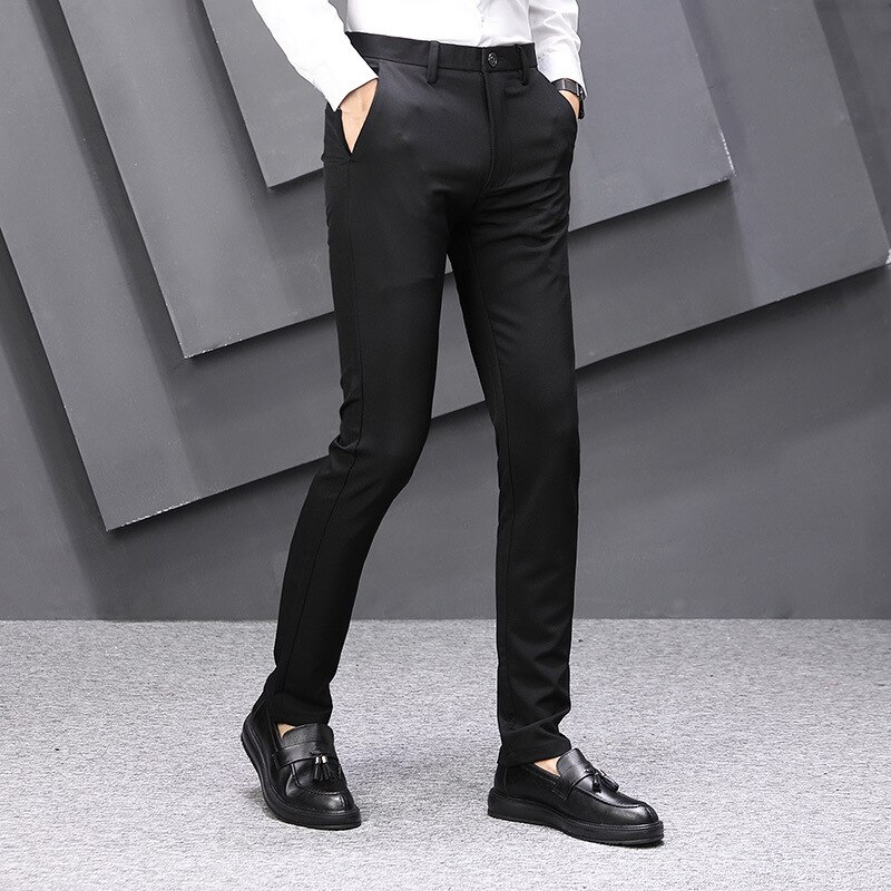 Men's Slim Fit Suit Pants Youth Stretch Feet Solid... – Vicedeal