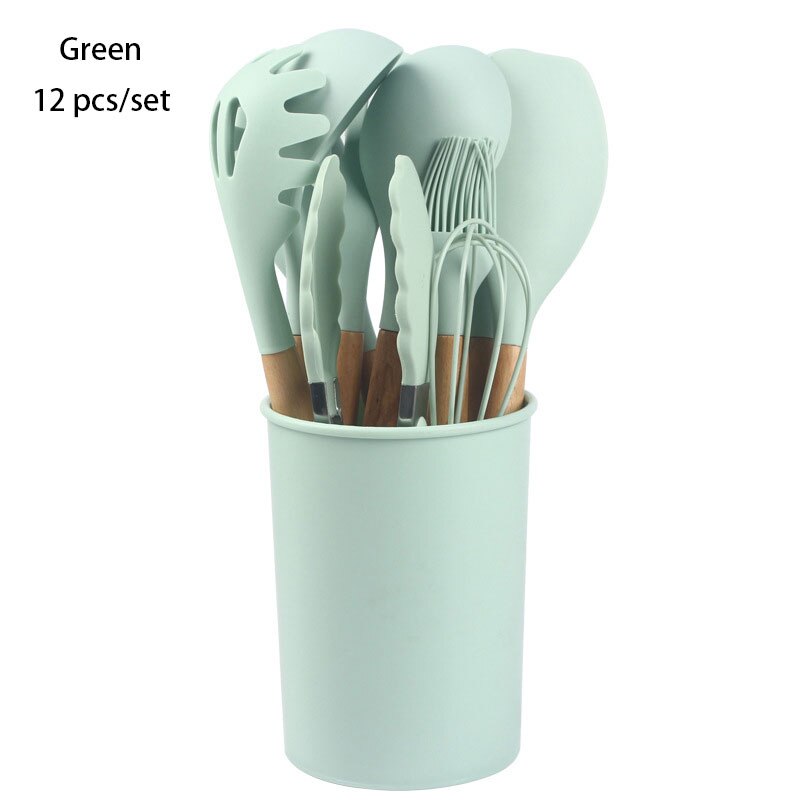 12Pcs Silicone Cooking Utensil Set Wooden Handle S... – Vicedeal