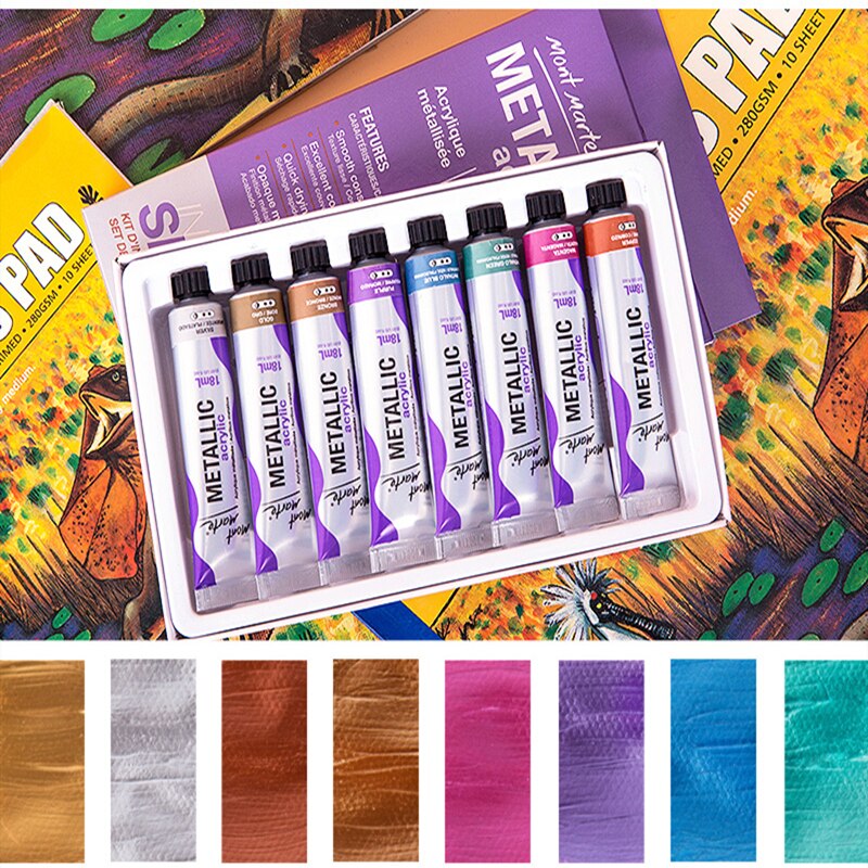 8pcs Metal fluorescent color acrylic paint set han... – Grandado