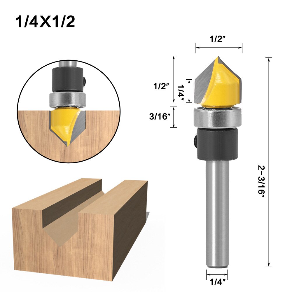 90 Graden Carbide V Groef Router Bit 6Mm 1/4 Recht... – Vicedeal