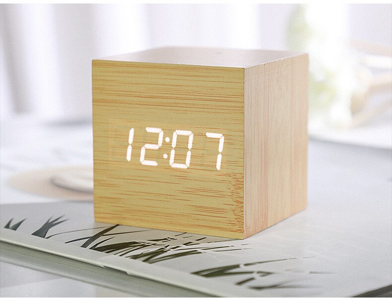Wekker Led Houten Digitale Tafel Klok Voice Contro... – Vicedeal