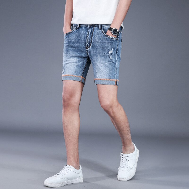 Heren Ademend Hoge Stretch Denim Shorts Mannelijke... – Grandado