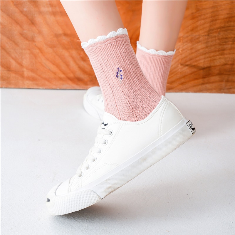 Socks Set Cute Ruffle Floral Embroidery Harajuku C... – Grandado