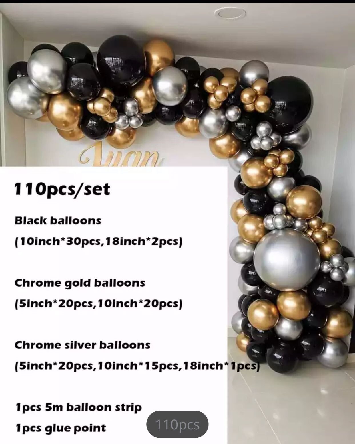 Balloon Arch Metal Black Gold Balloon Garland Conf... – Vicedeal