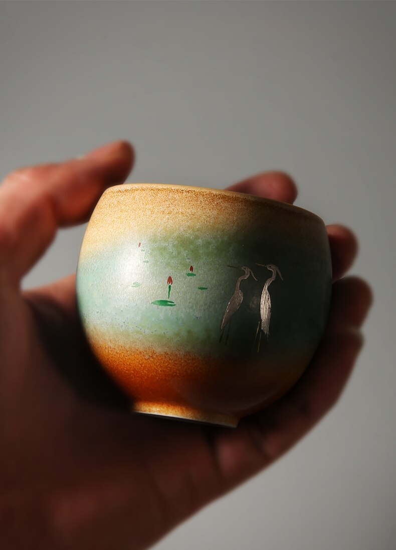 LUWU ceramic teacup handpainted crane chinese tea ... – Grandado