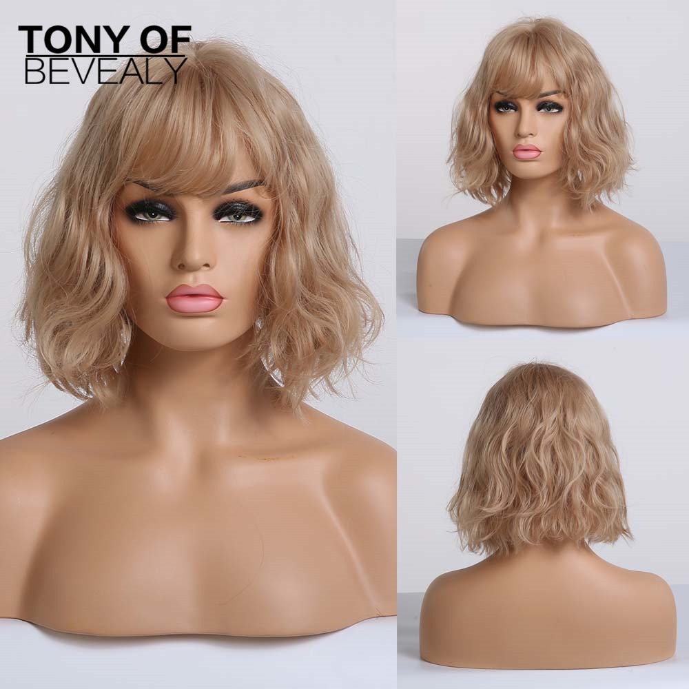 Short Wave Blonde Synthetic Wigs for Women Bob Wig... – Grandado