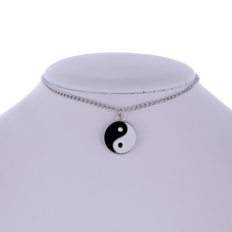 Enamel Yin Yang Pendant Necklace Chain Silver Plat... – Grandado