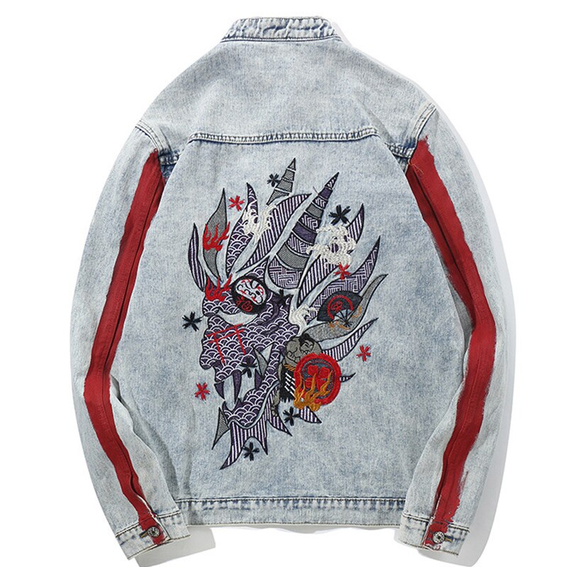 Men Harajuku Embroidery Dragon Jacket Jeans Street... – Grandado