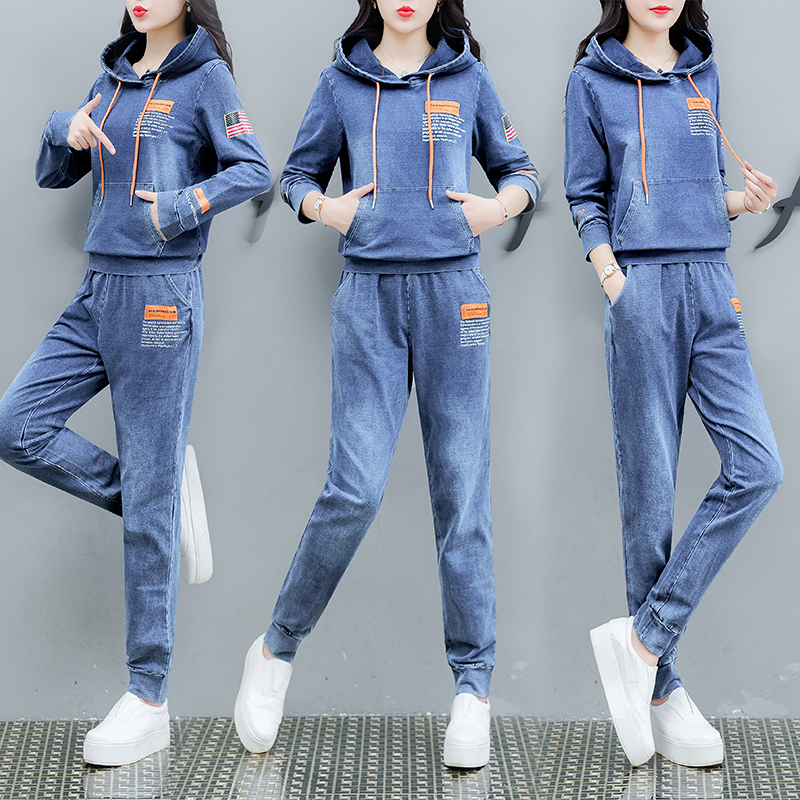 Co-ord Set Denim Two Piece Set Women Hoodies Pant ... – Grandado