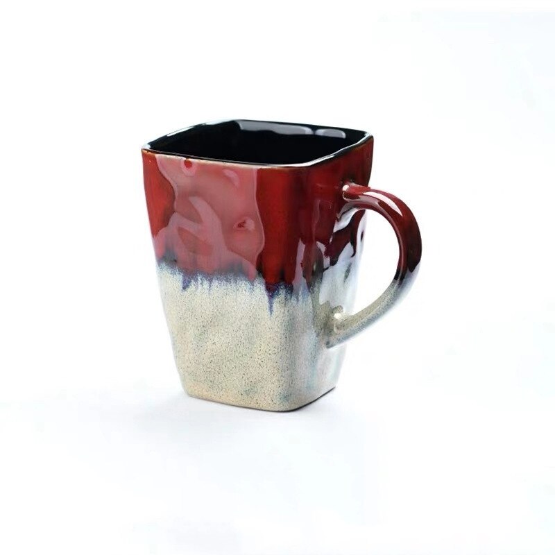 Flow Glaze Square Coffee Mug With Spoon and Lid Re... – Grandado