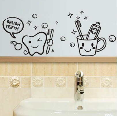 Brush teeth Wall Stickers Bathroom Glass wall deco... – Grandado