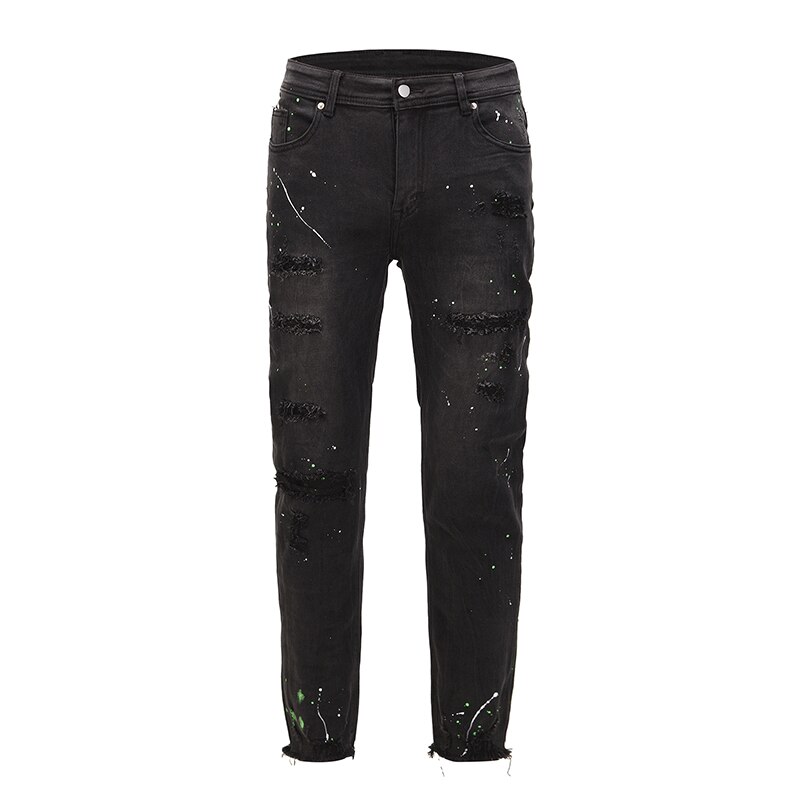 Ink Painted Hole Jeans for Men High Street Oversiz... – Vicedeal