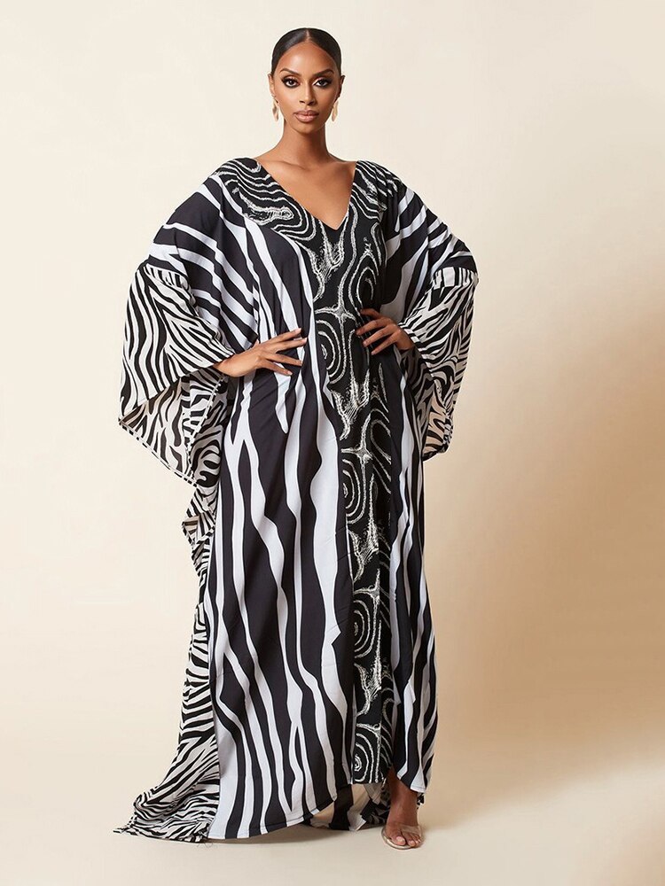 Fitshinling Zebra Striped Oversize Long Dress Beac... – Grandado