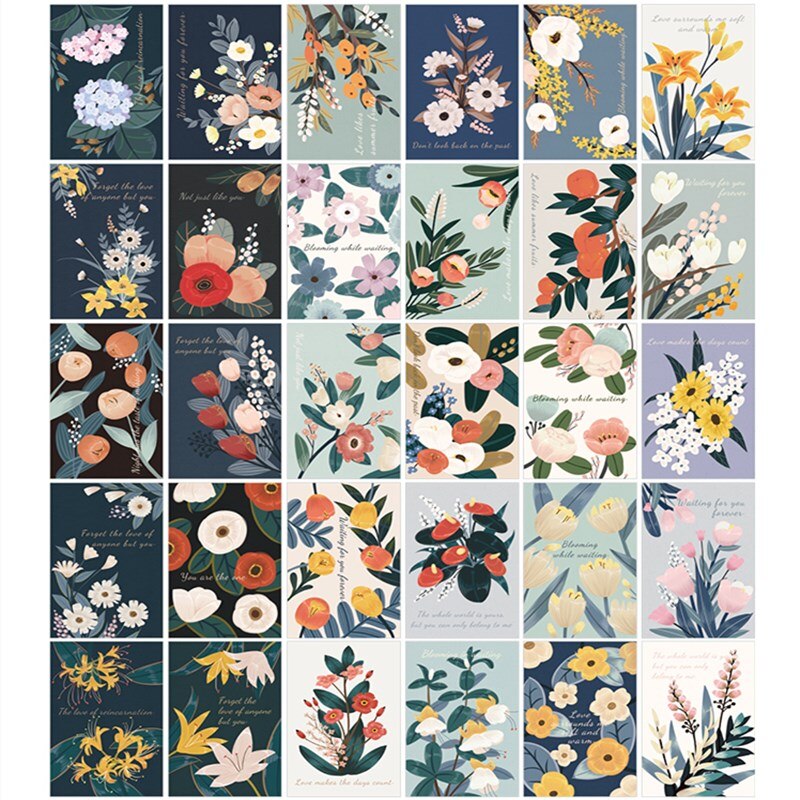 30 Sheets/box Flower and Leaf Postcard Cute Plants... – Grandado