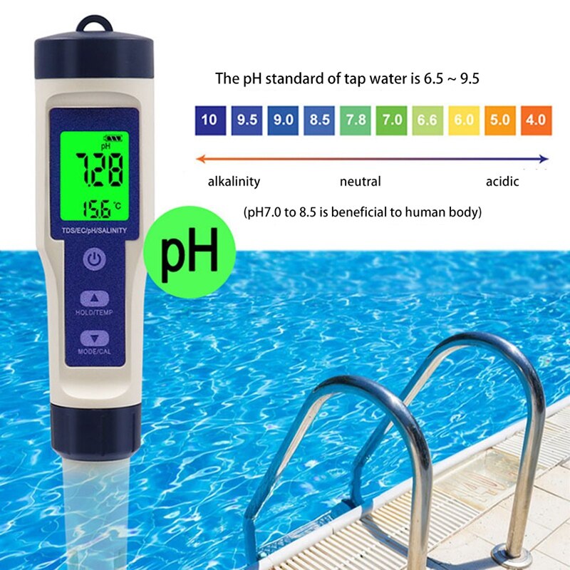 ! 5 In 1 Digital Temperature Meter TDS/EC/PH/Salin... – Grandado