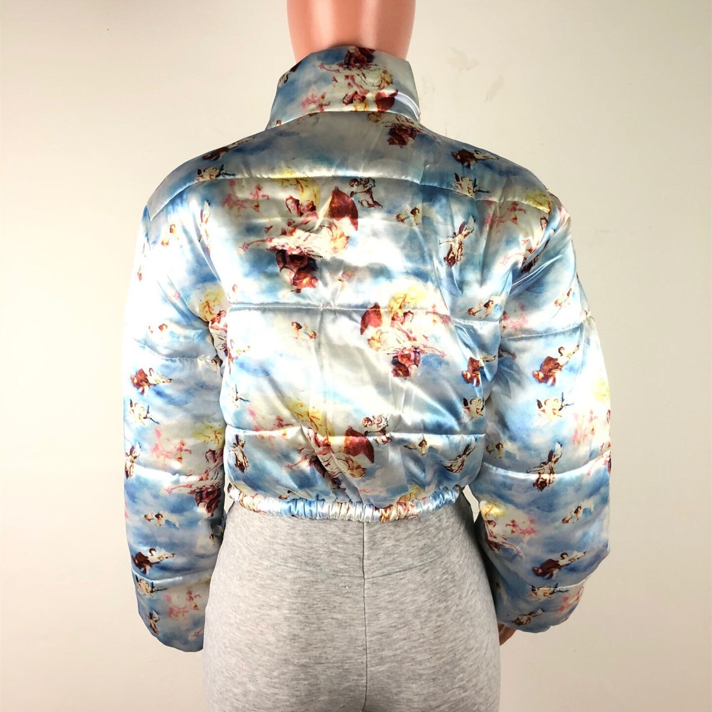 Aesthetic angel satin puffer jacket ladies streetw... – Grandado