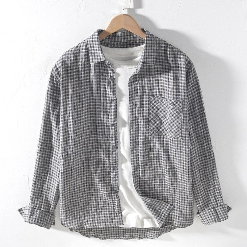 Camisas de linho xadrez para o homem cânhamo puro ... – Vicedeal
