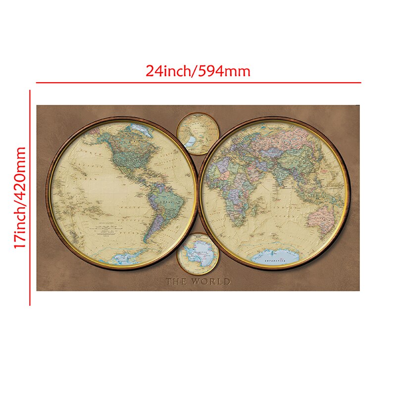 A2 Size The World Map Retro Canvas Painting Wall A... – Vicedeal
