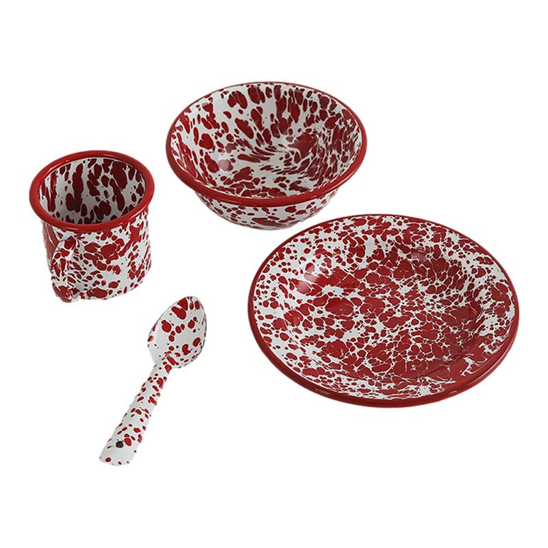 European Enamel Plate Set Hand Drawn Flowers Decor... – Grandado