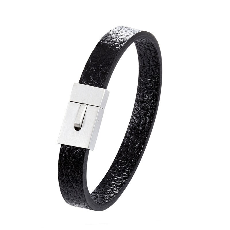 Simple Men Leather Bracelet Stainless Steel Access... – Grandado