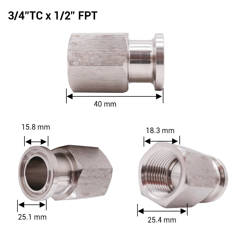 3/4 "Tri-Clamp x 1/2" Female NPT Adapter 25.1mm OD... – Vicedeal