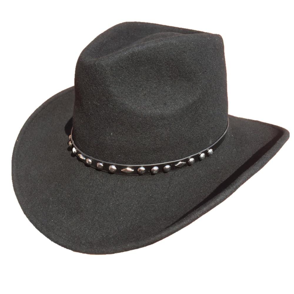 Unisex Black Wool Felt Western Cowboy Hat + – Grandado