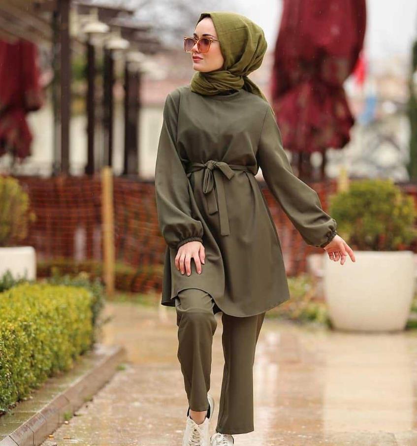 2 Pieces Dubai Muslim lace-up tops and pants suits... – Vicedeal