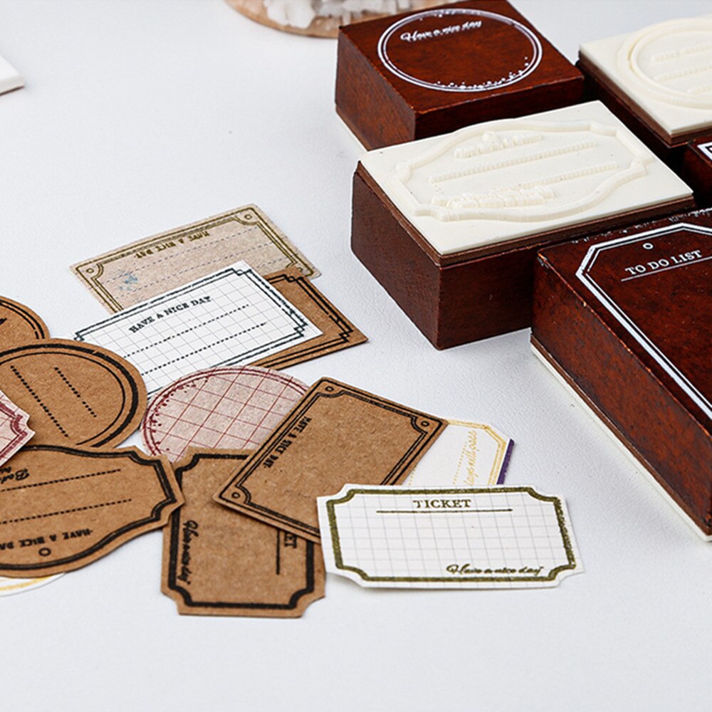 Vintage Black Border Stamp Wooden Rubber Grid Stam... – Grandado