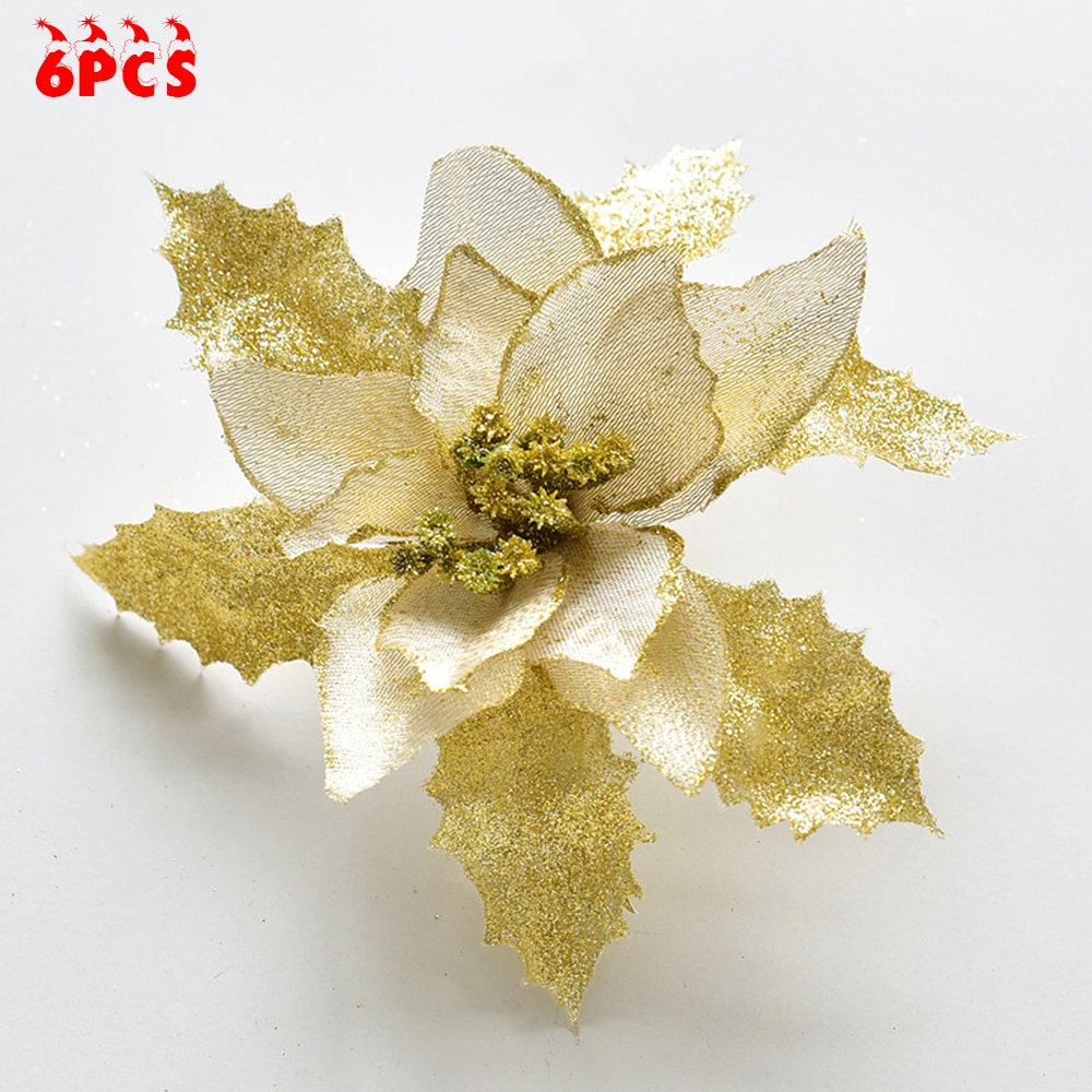 6Pcs Glitter Kerst Bloem Kunstmatige Bloem Kunstma... – Vicedeal