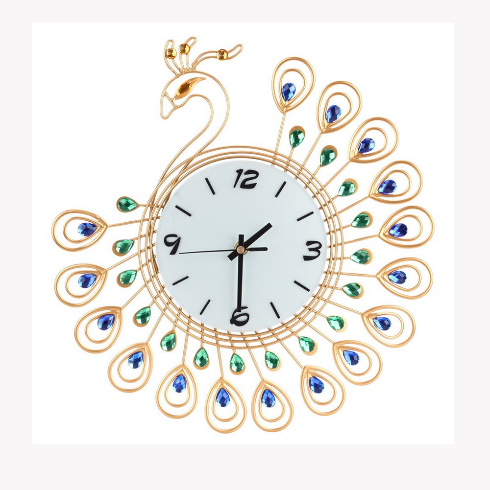 Peacock Wall Clock Metal Crystal Modern Home Decor Vicedeal 3248