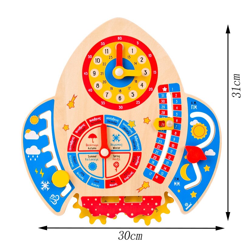 Wooden Rocket Clock Toy Calendar Hanging Board Cog... – Vicedeal