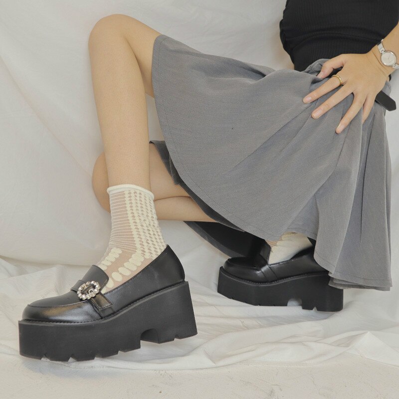 Chunky Hak Platform Loafers Schoenen Vrouwen Zwart... – Grandado