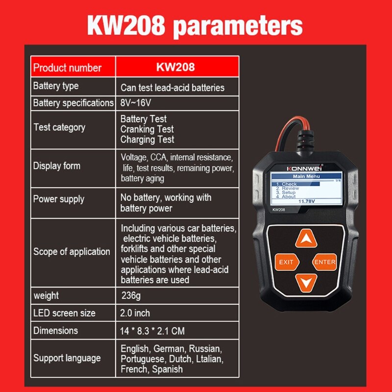 KW208 Car Battery Tester Charger Analyzer 12V 100-... – Grandado