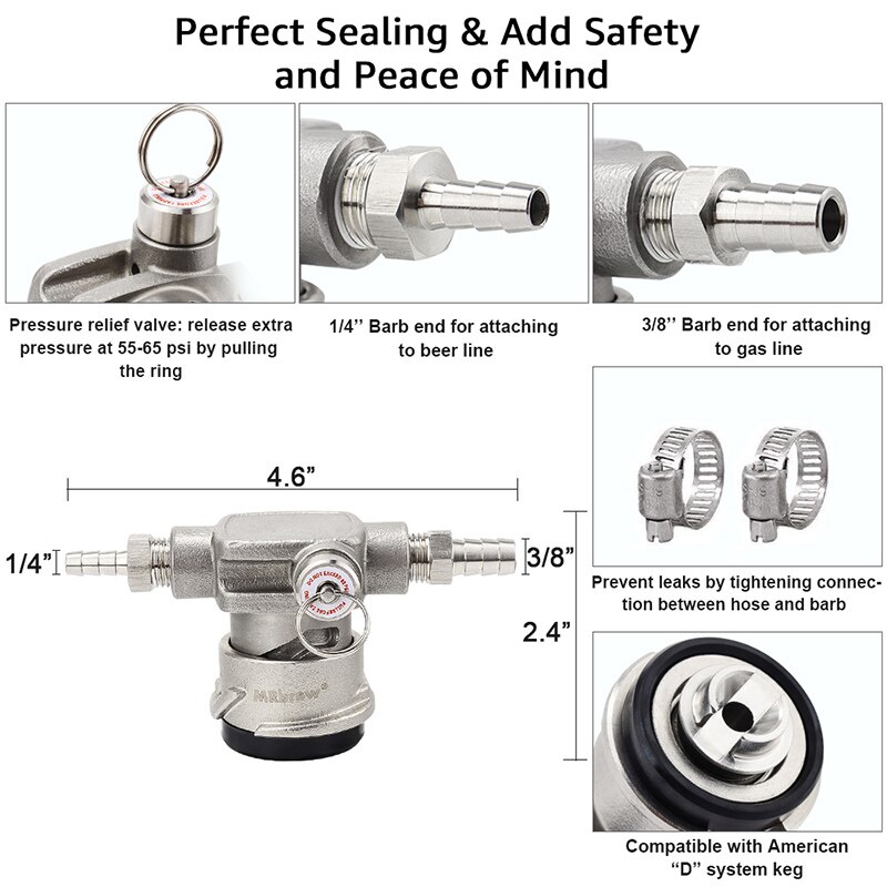 Low Profile "D" Type Keg Coupler, Flat Head Couple... – Grandado