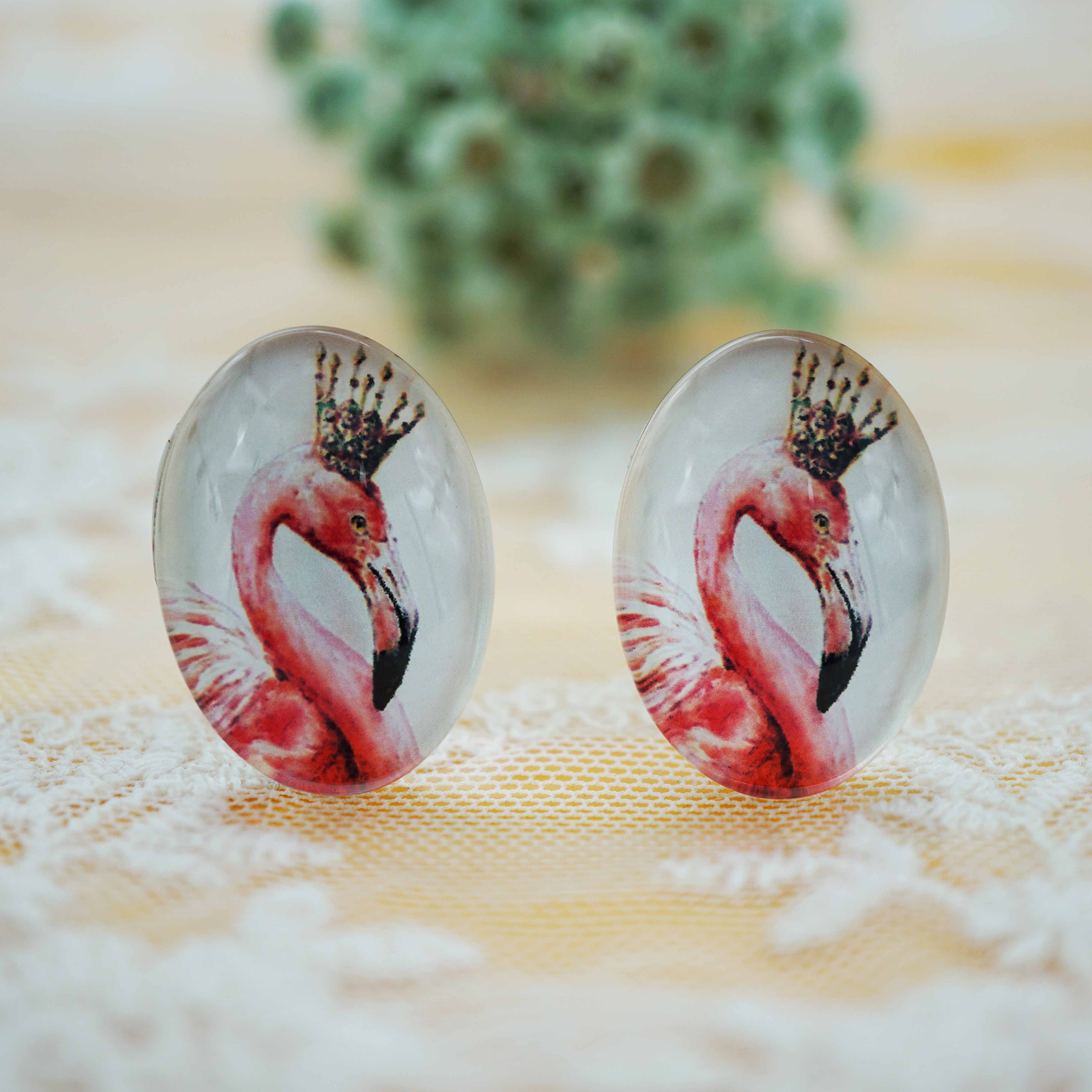 2PCS/lot oval 30MM X 40MM Flamingo Glass Cabochon ... – Grandado