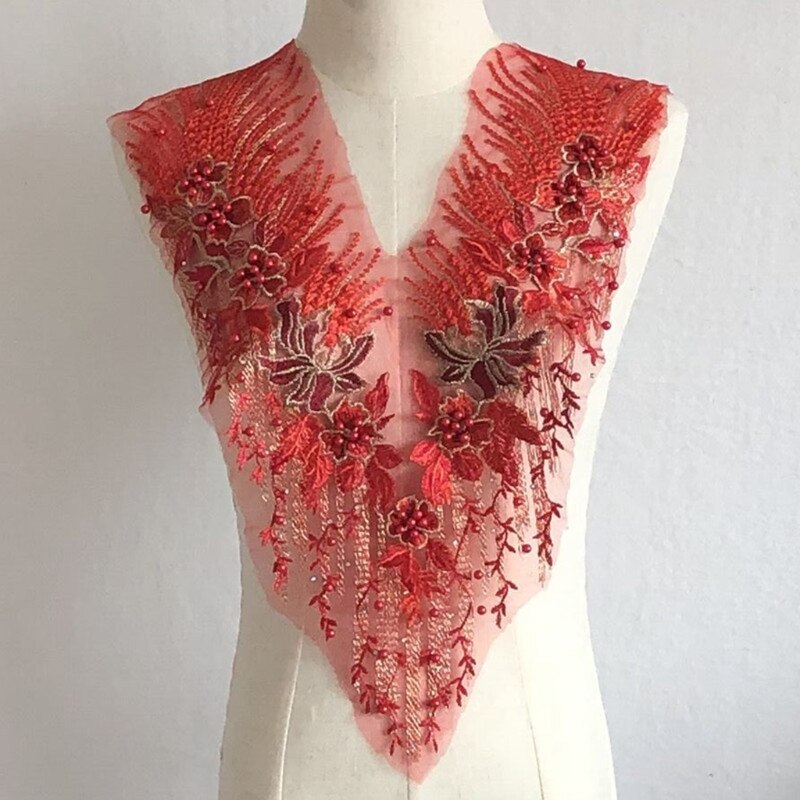 Lace Applique 3D Beaded Embroidered Floral Rhinest... – Vicedeal