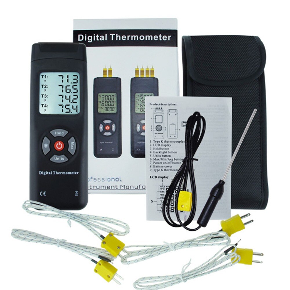 Digital Thermometer K-Type Metal 4 Channel & B... – Vicedeal