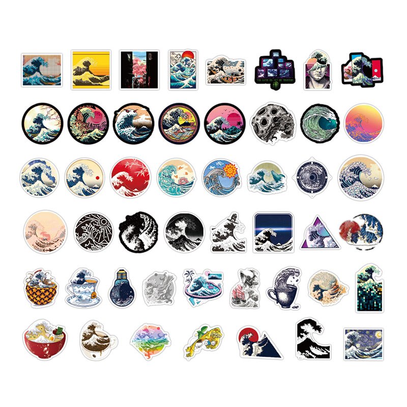 50pcs Vintage Sea Wave Doodle Sticker Decals Kids ... – Grandado