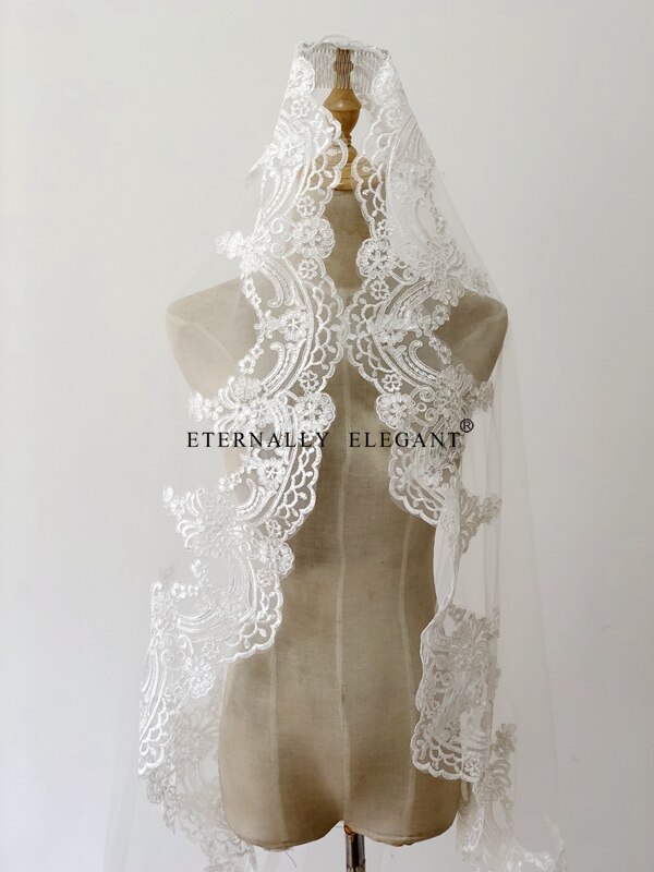 3M White/Ivory Beautiful Cathedral Length Lace Edg... – Vicedeal