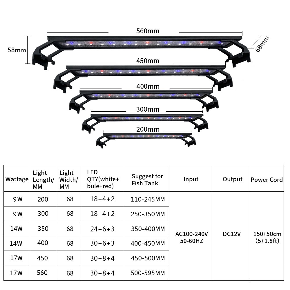 Full Spectrum Planted Aquarium LED Lighting 20-63c... – Grandado