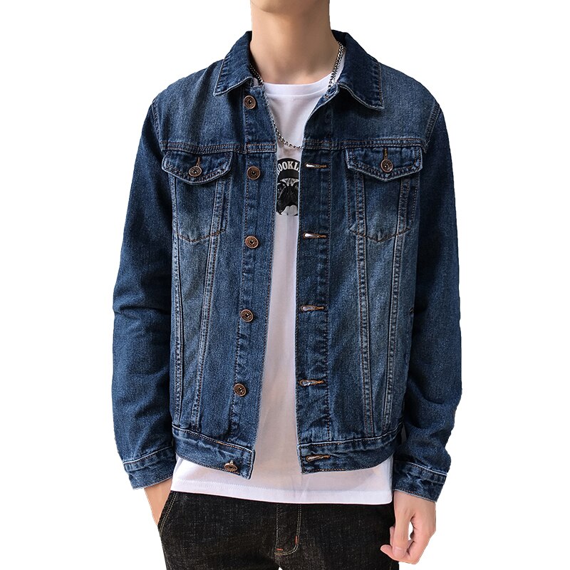 Cotton Denim Jacket Men Casual Solid Color Lapel S... – Grandado