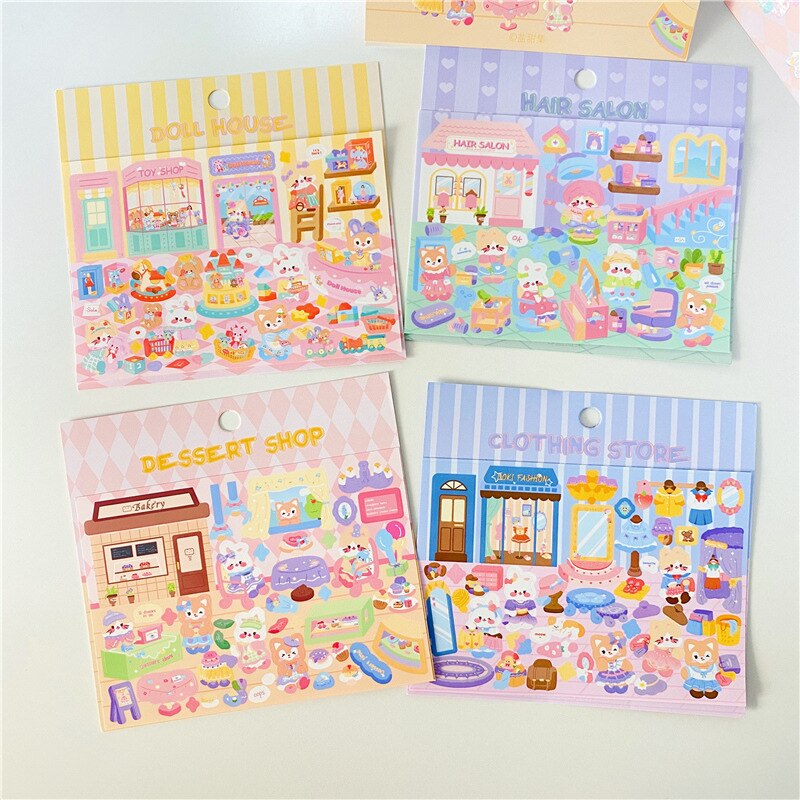 Korea Mooie Cartoon Dier Winkel Scène Stickers Diy... – Vicedeal
