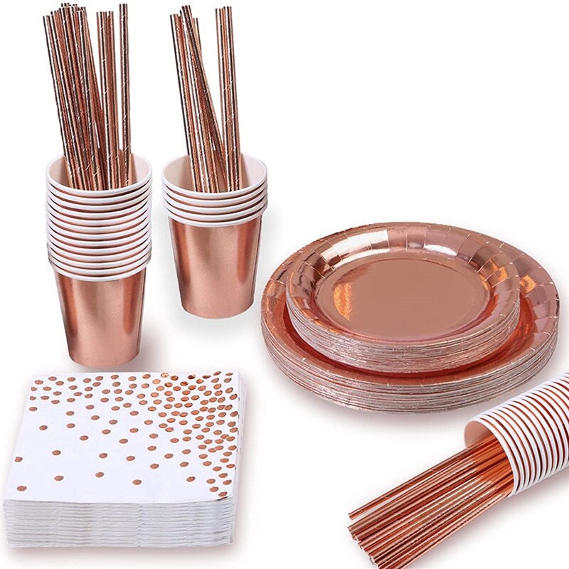 150Pcs Rose Gold Party Supplies Party Tableware Fo... – Grandado