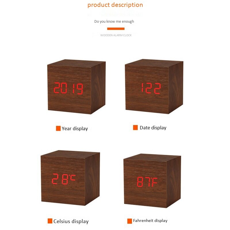 Holz LED Alarm Clock Retro Glow Uhr Desktop Tabell... – Vicedeal