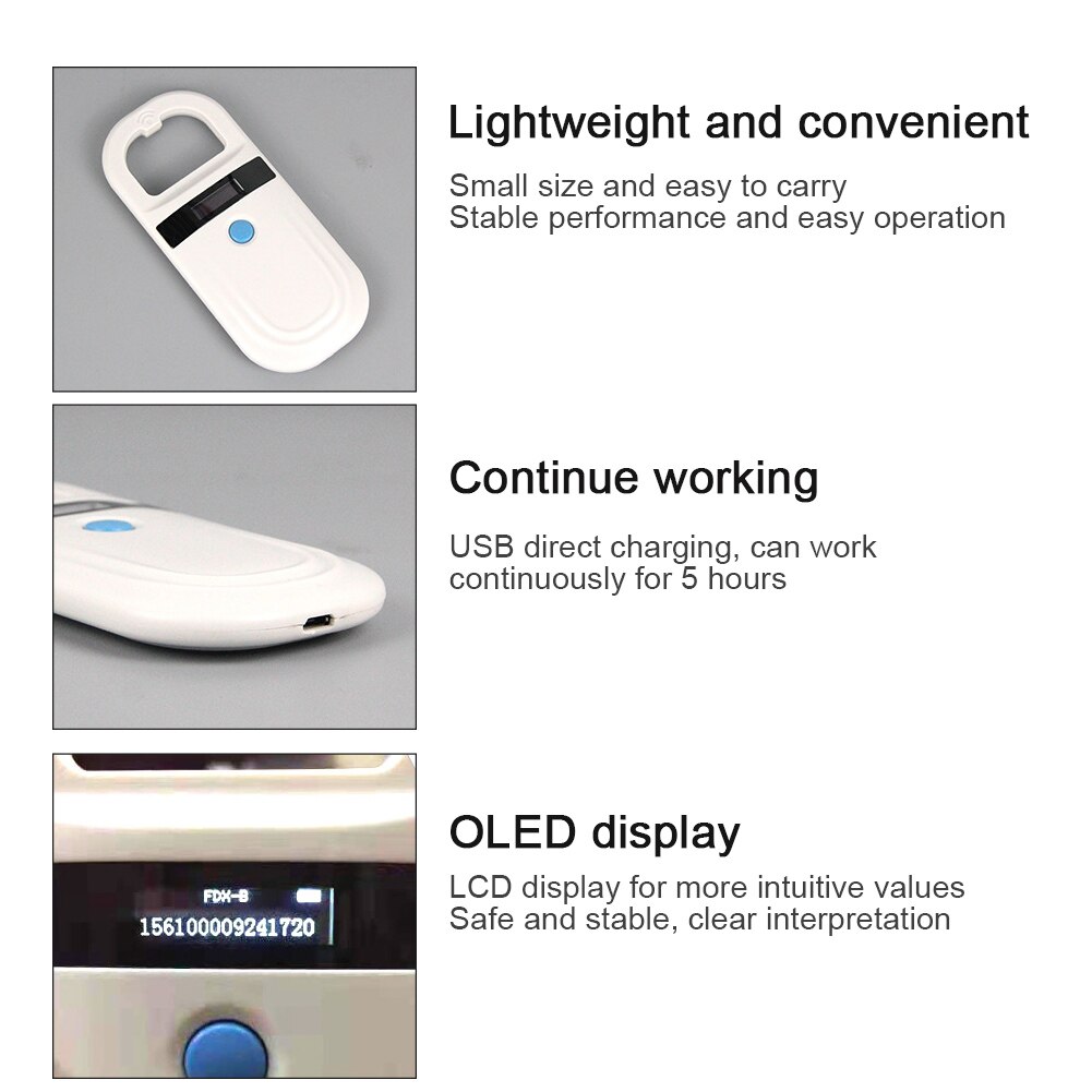 Tag Animal Chip Reader Microchip OLED Display Rech... – Grandado