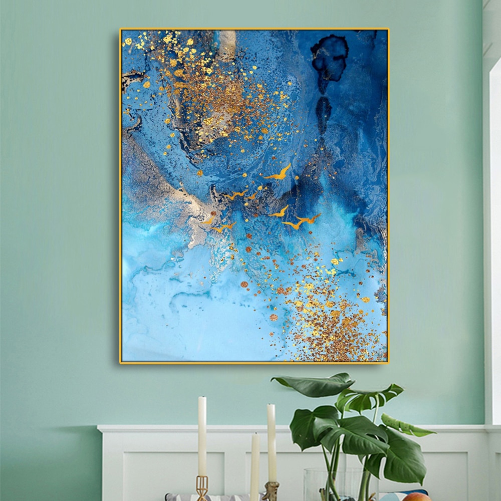 Laeacco Blau Abstrakte Kunst Leinwand Malerei Kall... – Grandado