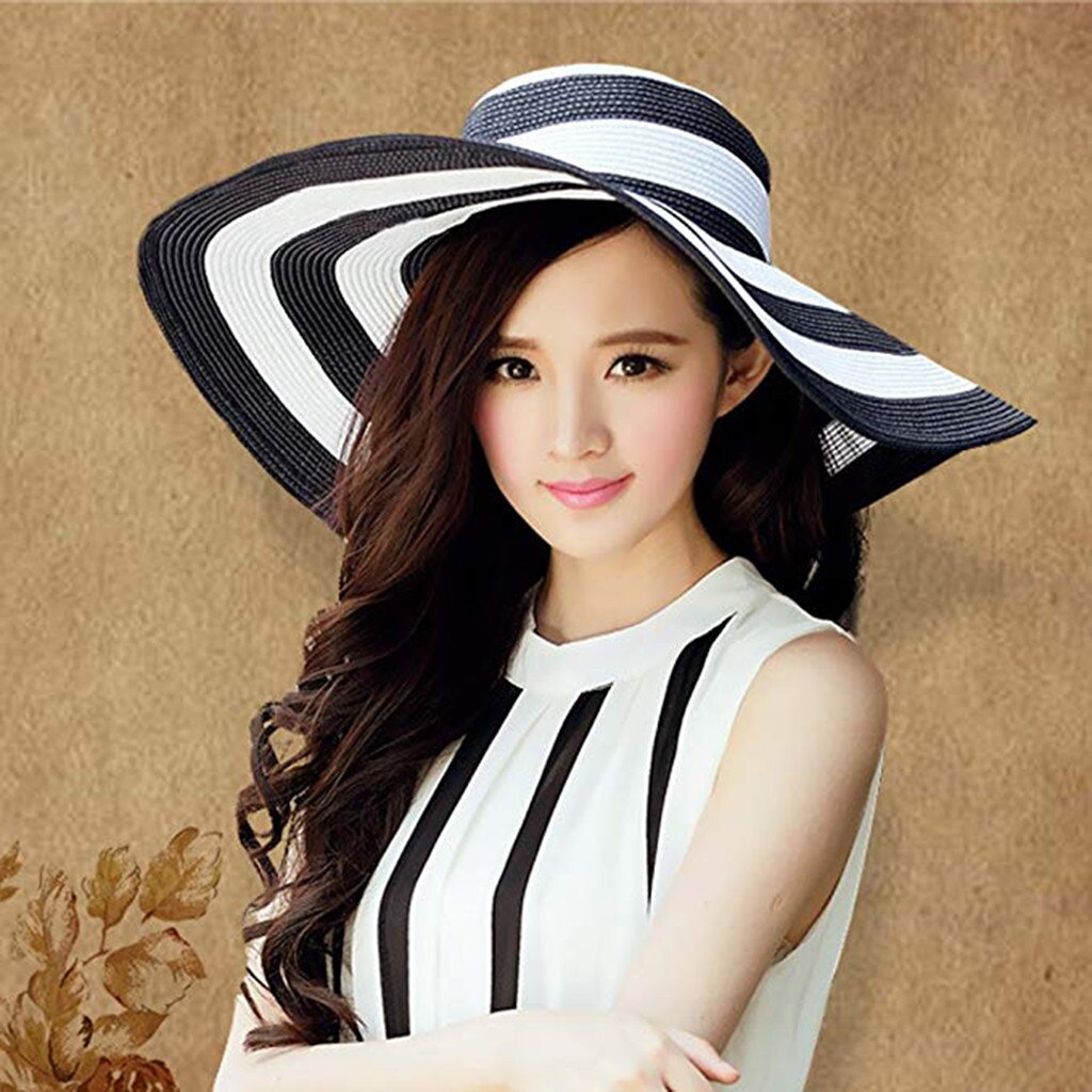 female sun shade Womens Big Bowknot Straw Hat Stri... – Vicedeal
