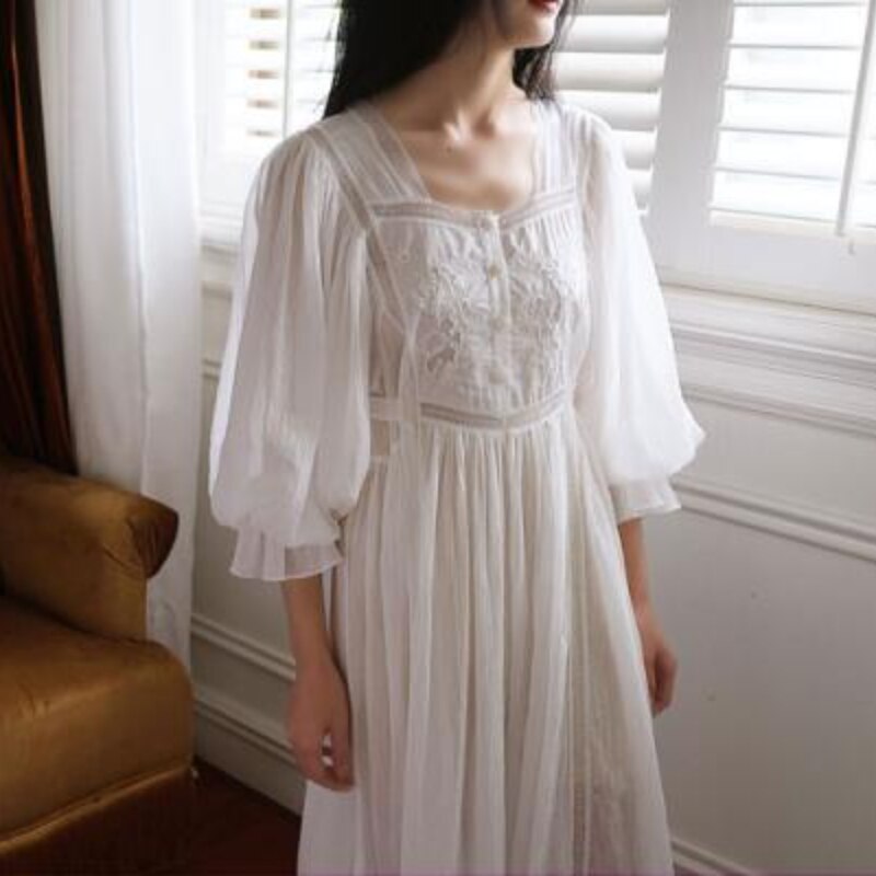 Vintage Embroidered Cotton Nightgowns Women Spring... – Vicedeal